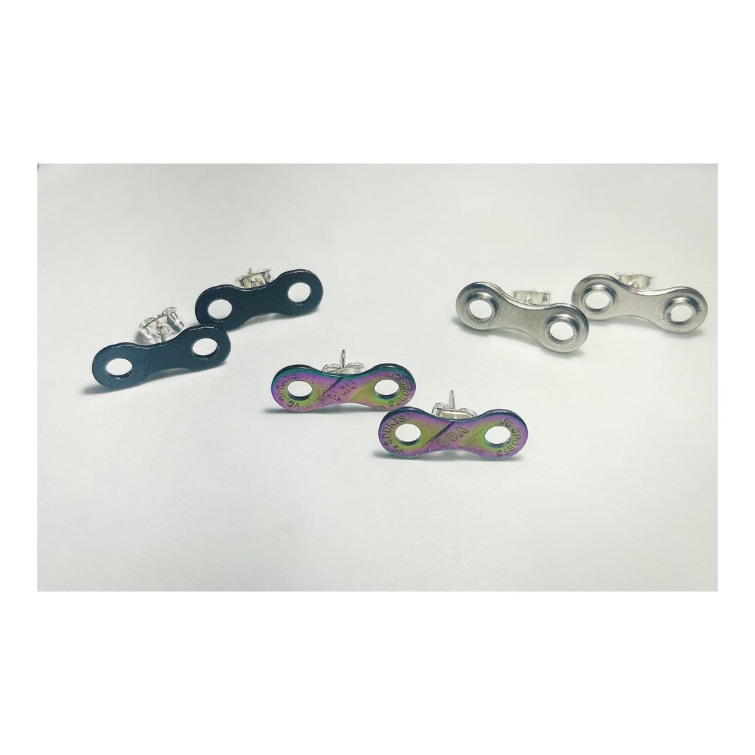 Black Silver Oil Slick Rainbow Bike Chain Link Post Earrings - Etsy