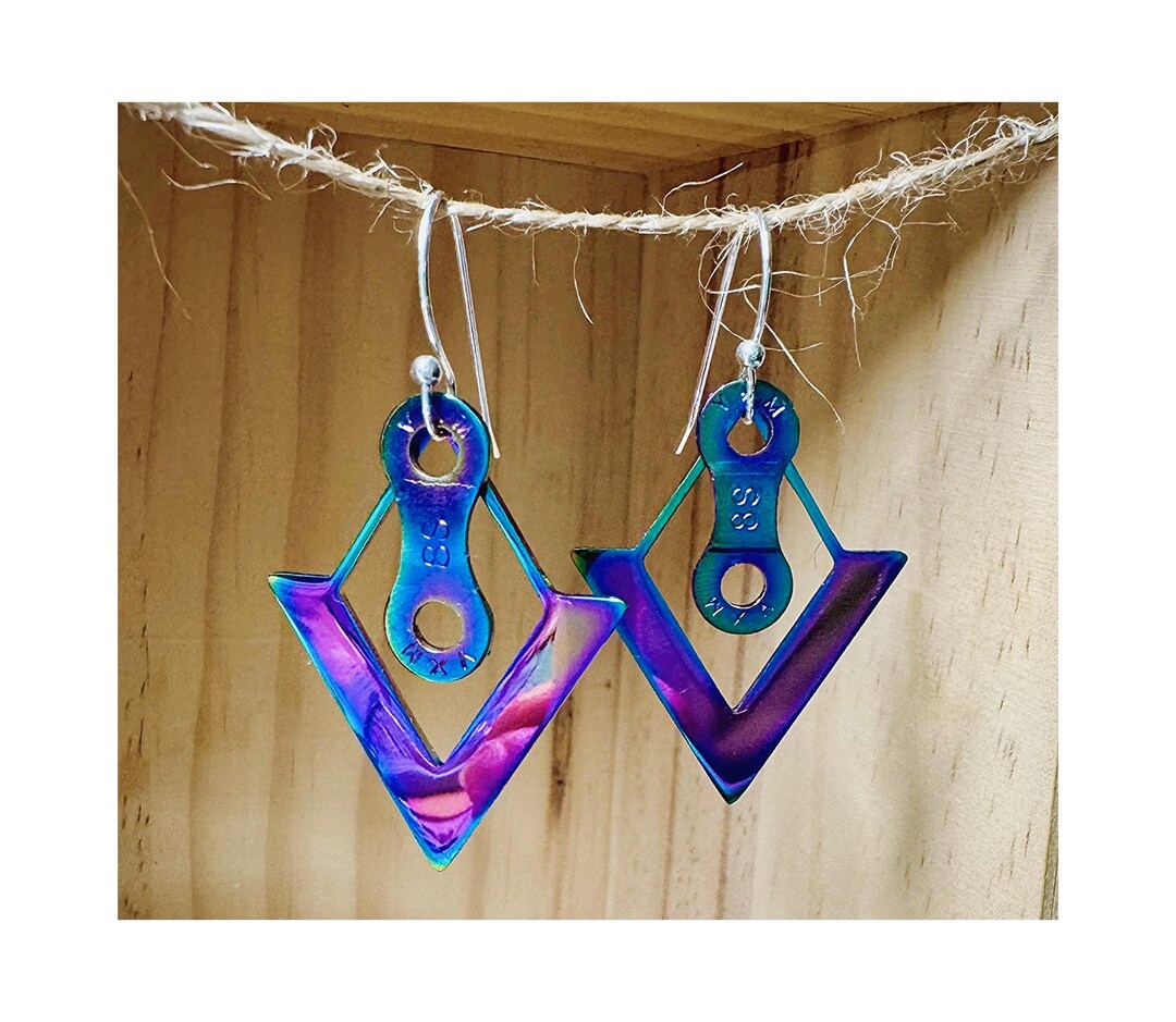 Rainbow Oil Slick Bike Chain Link & Geometric Charm Earrings - Etsy