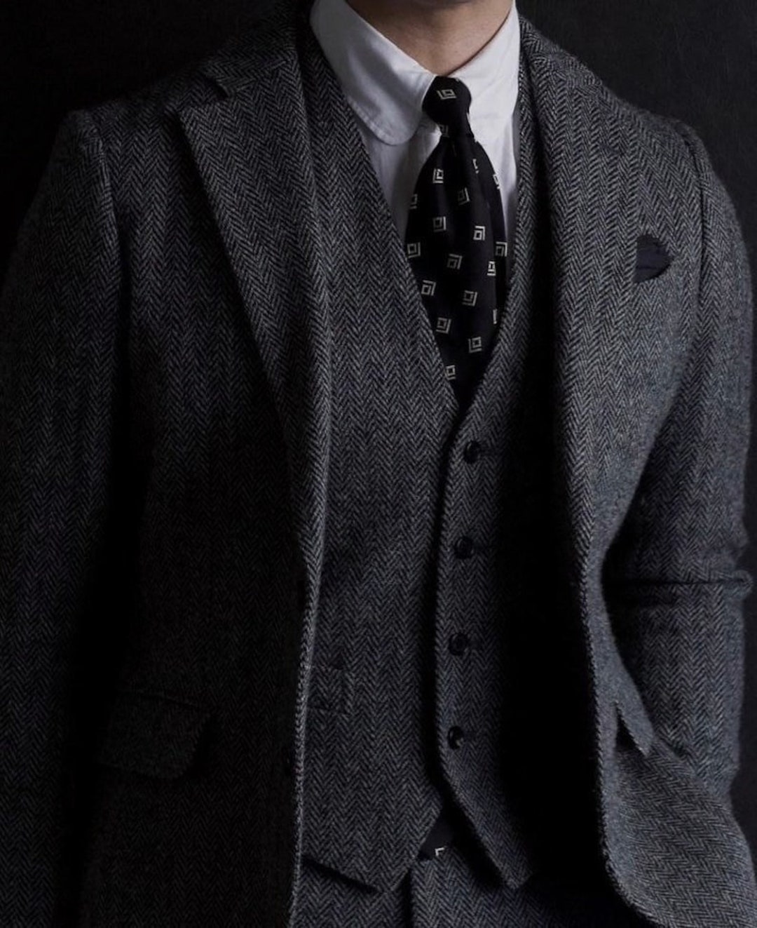 Men's Woolen Herringbone 3 Piece Suit , Tweed Herringbone Suit Premium ...