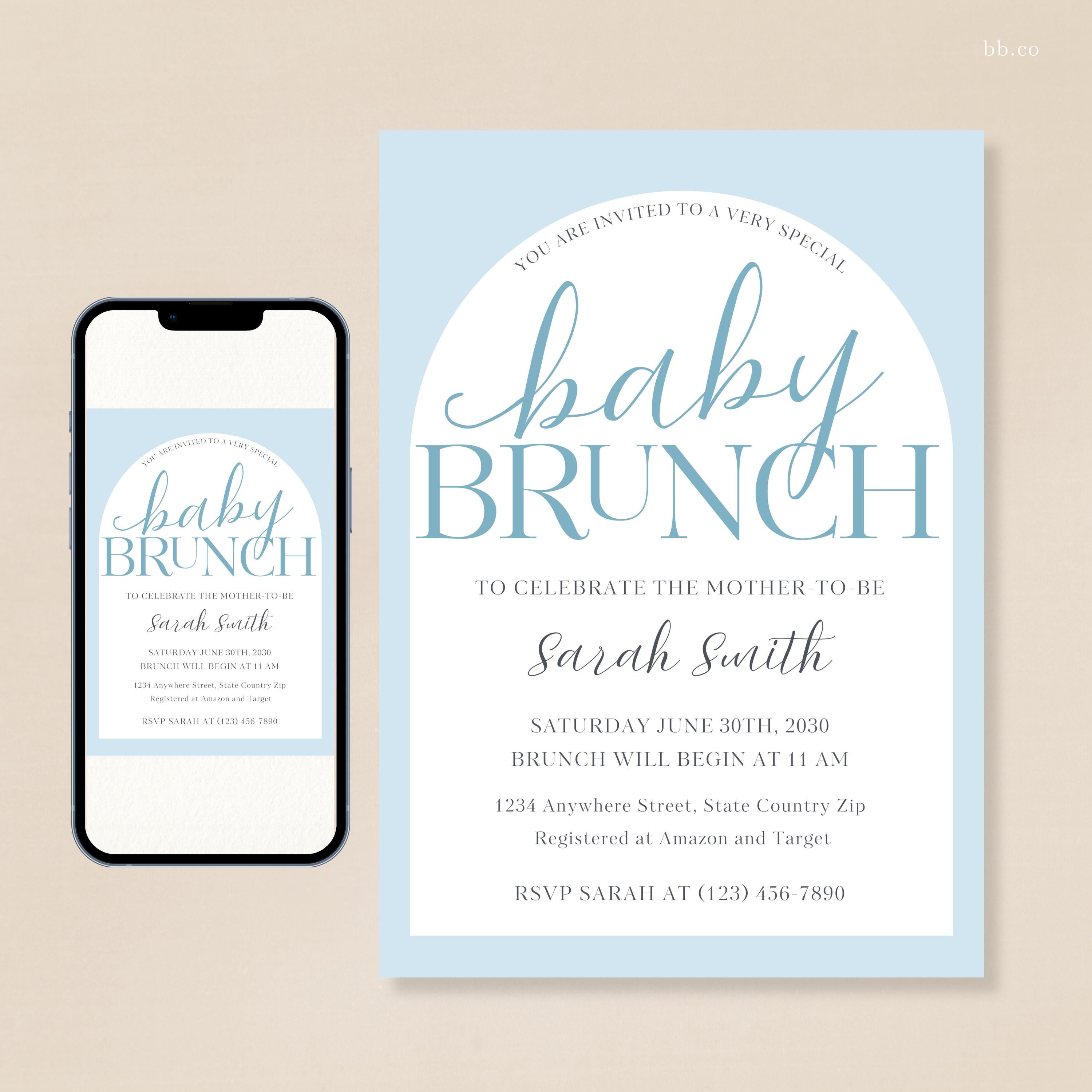 Baby and Brunch Invitation, EDITABLE Baby Shower Invitation Template ...