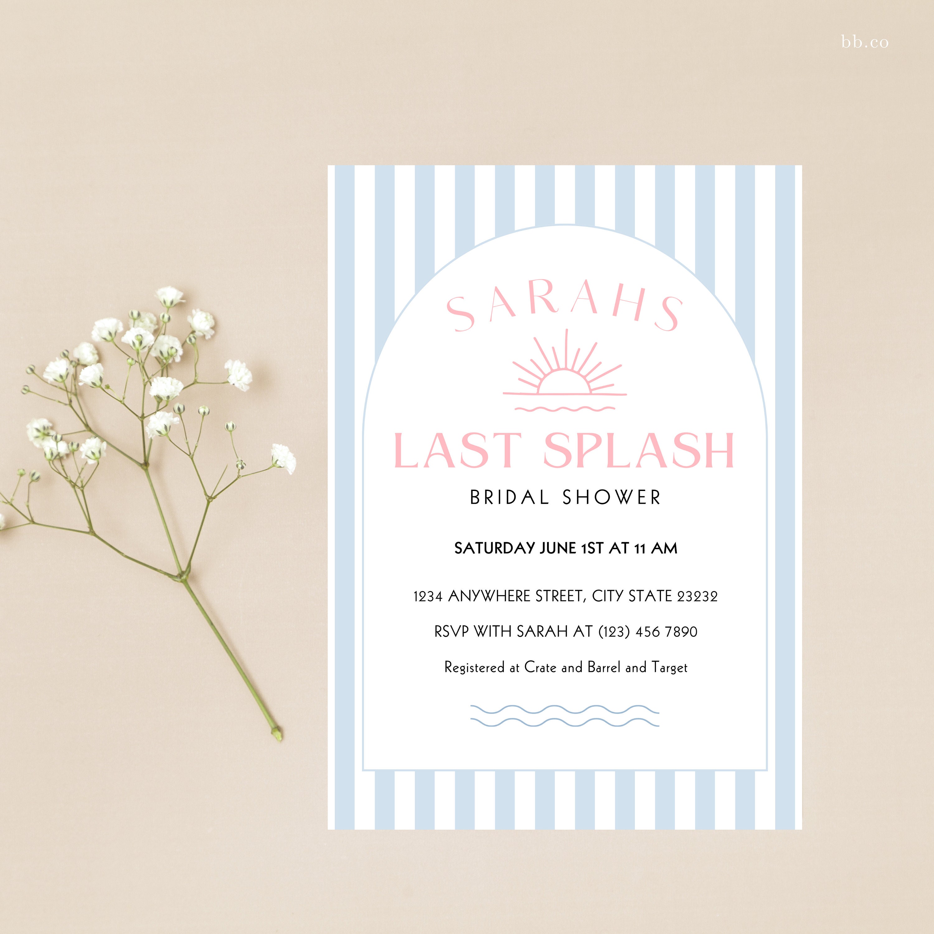 Last Splash Bridal Shower Invitation Template, Pink Last Splash Bridal ...