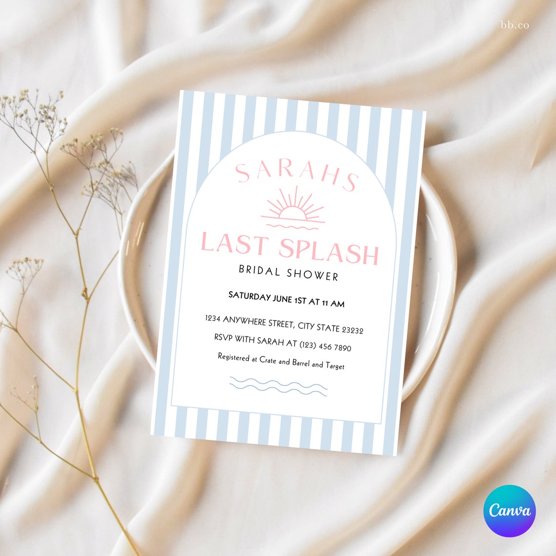 Last Splash Bridal Shower Invitation Template, Pink Last Splash Bridal ...