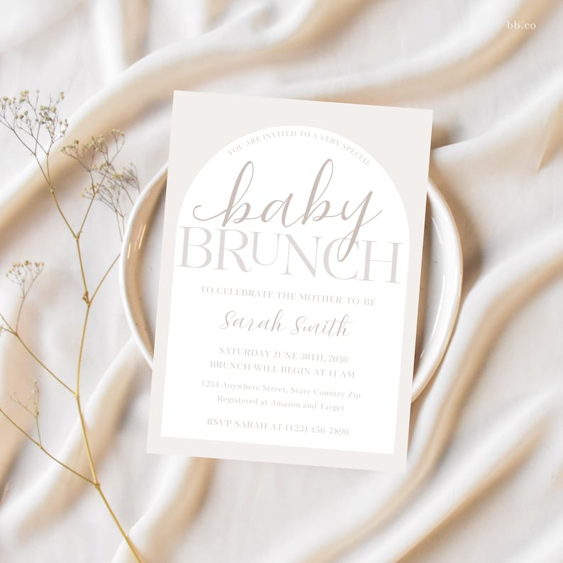 Baby Brunch Invitation Template: White & Cream (EDITABLE Digital ...