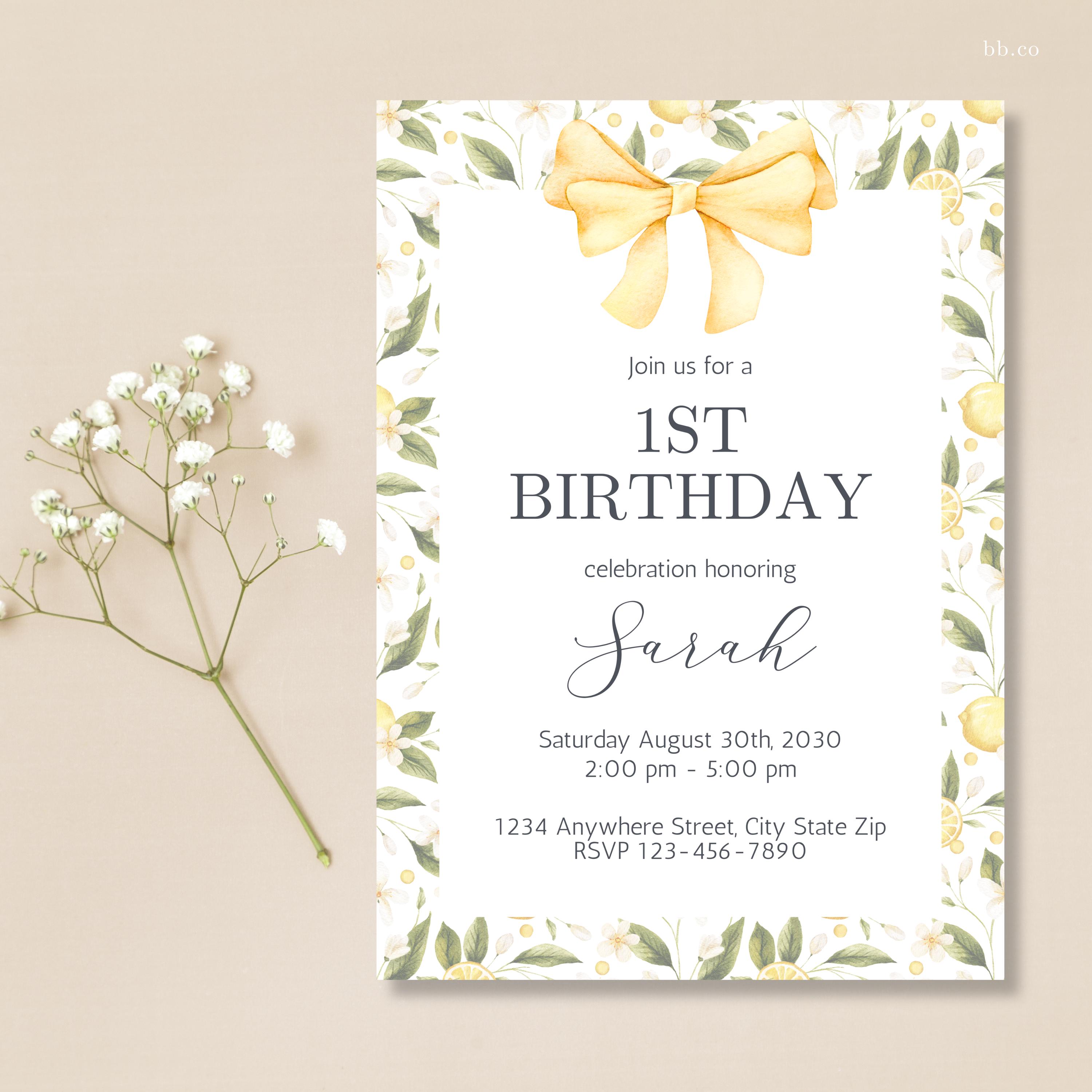 Lemon First Birthday Invitation, Lemon 1st Birthday, Lemonade Birthday ...