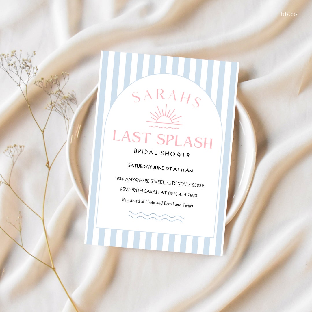Last Splash Bridal Shower Invitation Template, Pink Last Splash Bridal ...