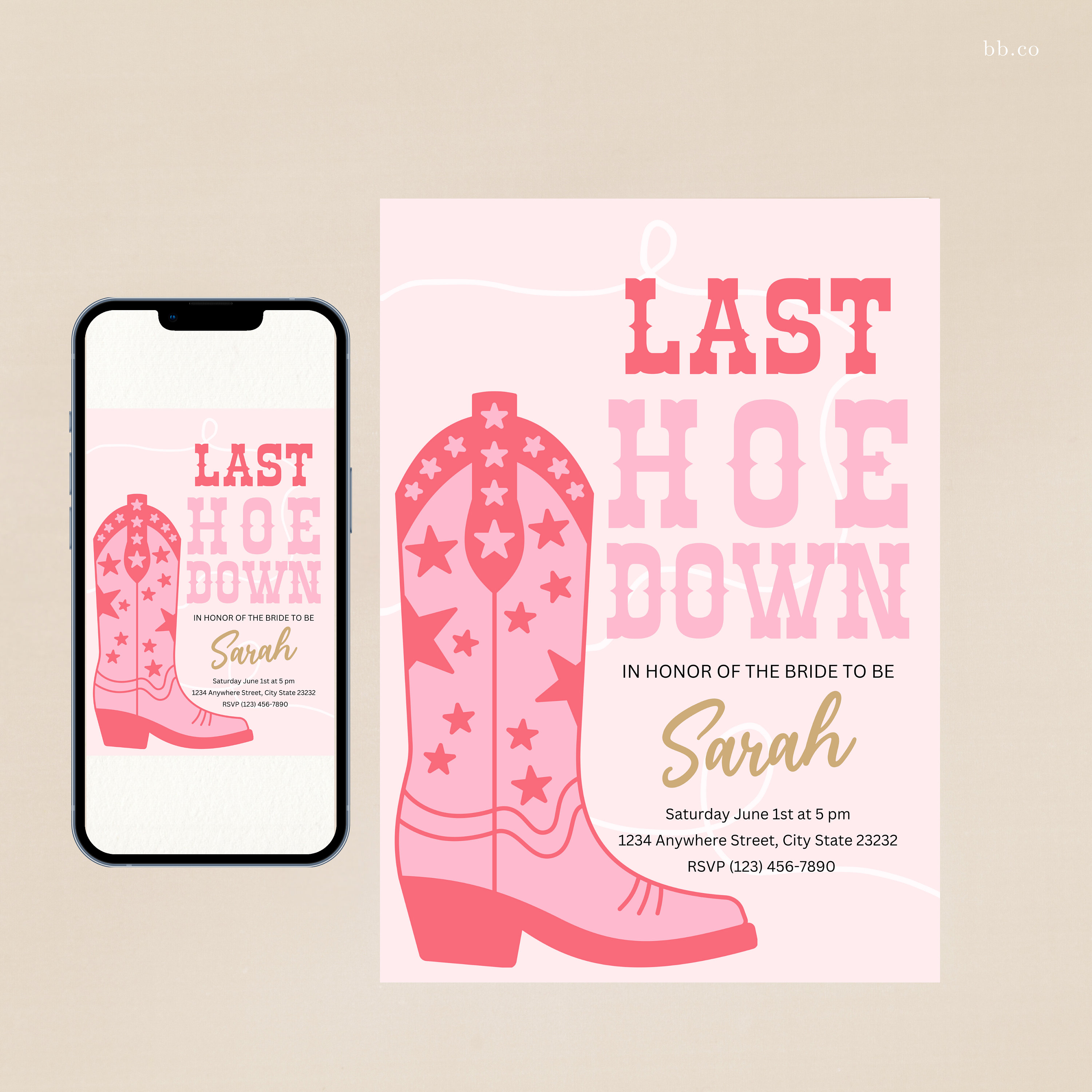 Last Hoe Down Bachelorette Party Invitation, EDITABLE Invitation ...