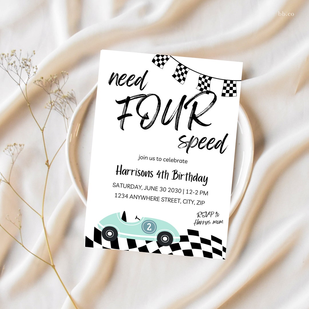 Race Car 4th Birthday Invitation: EDITABLE Canva Template (digital ...