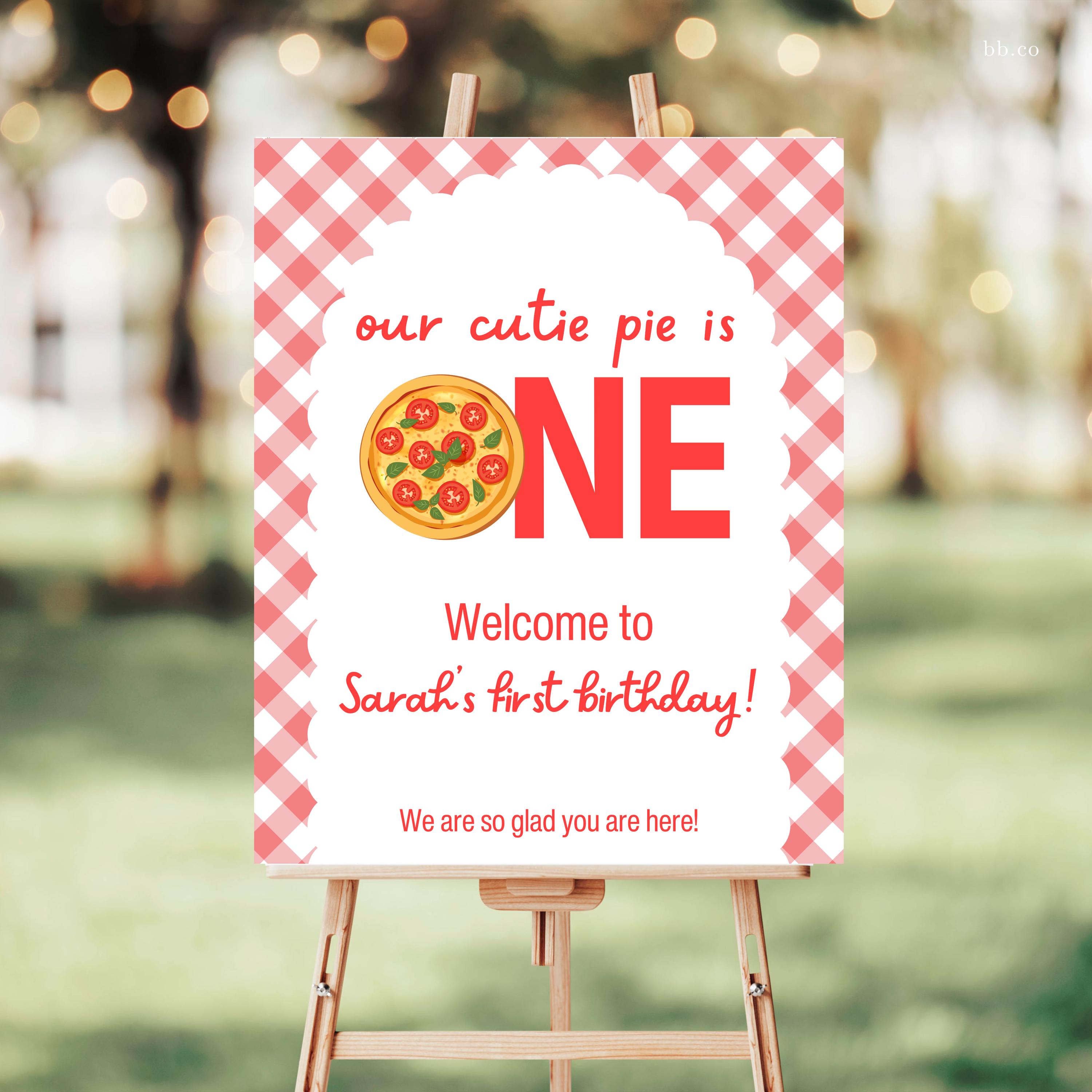 Our Cutie Pie is One, Pizza Party Welcome Sign, Pizza First Birthday ...