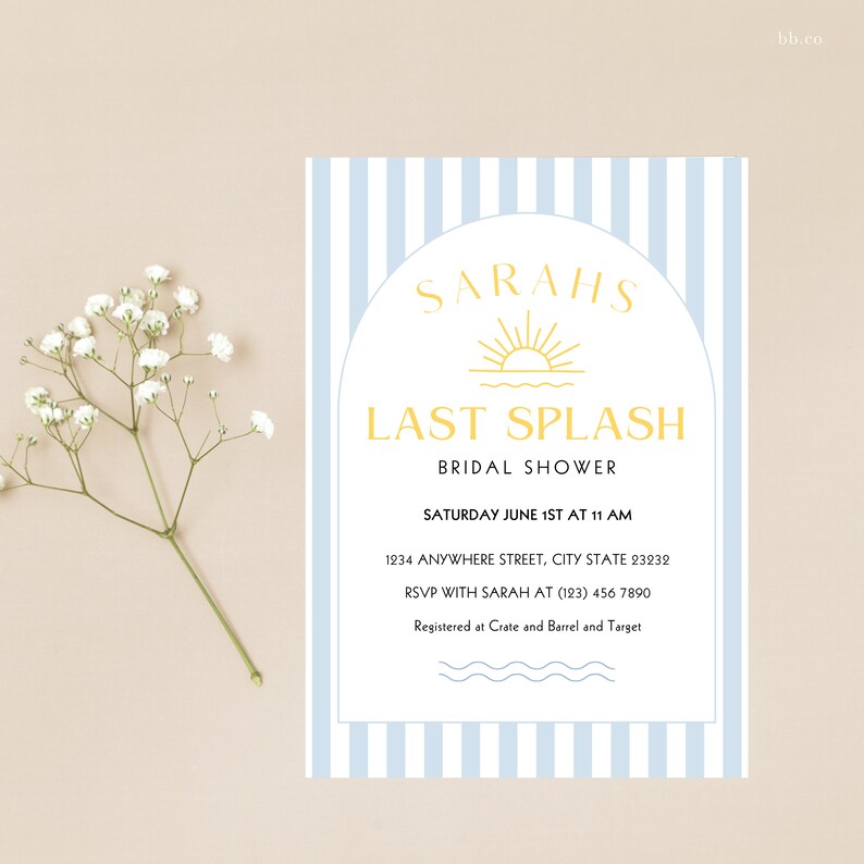 Last Splash Bridal Shower Invitation Template, Yellow Last Splash ...