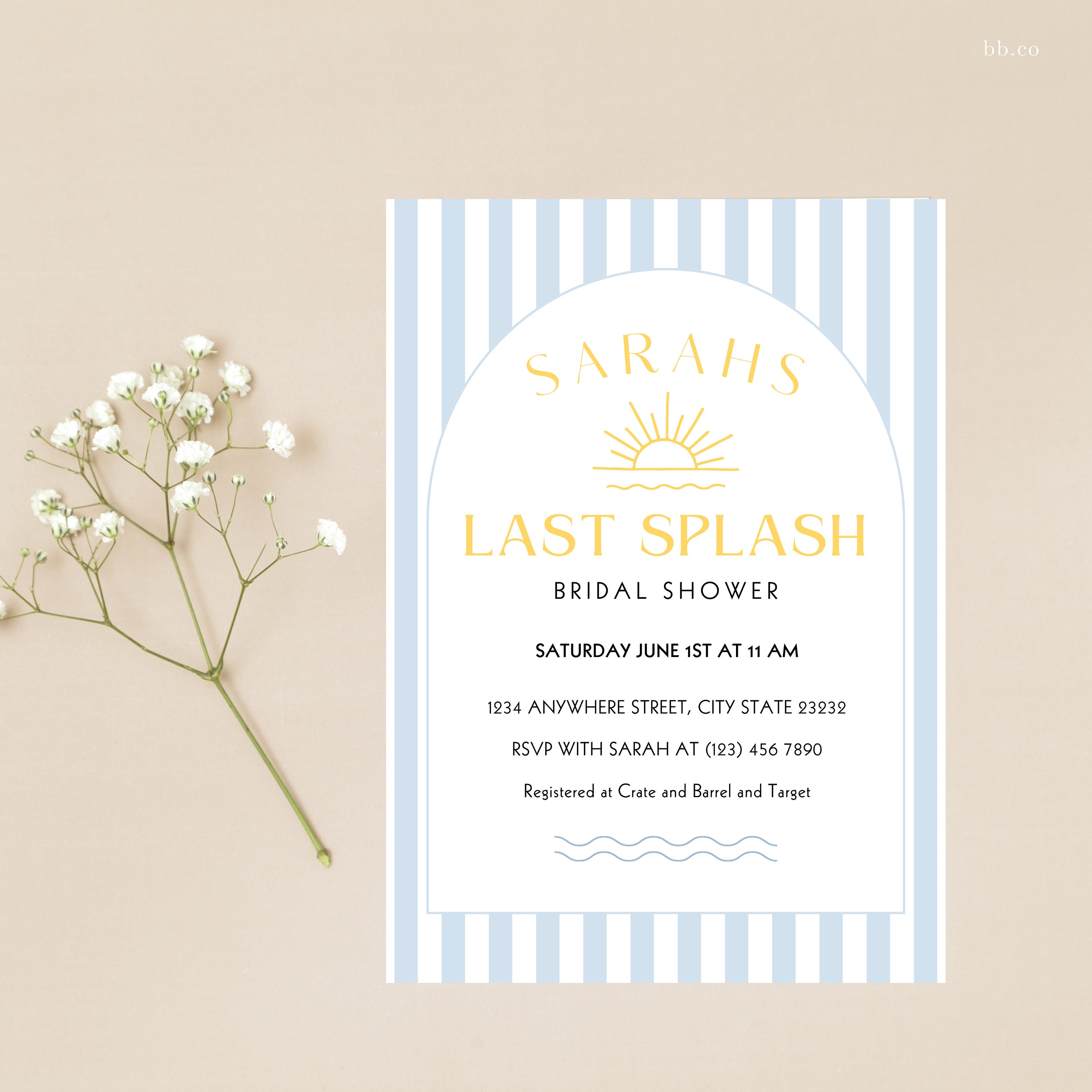Last Splash Bridal Shower Invitation Template, Yellow Last Splash ...