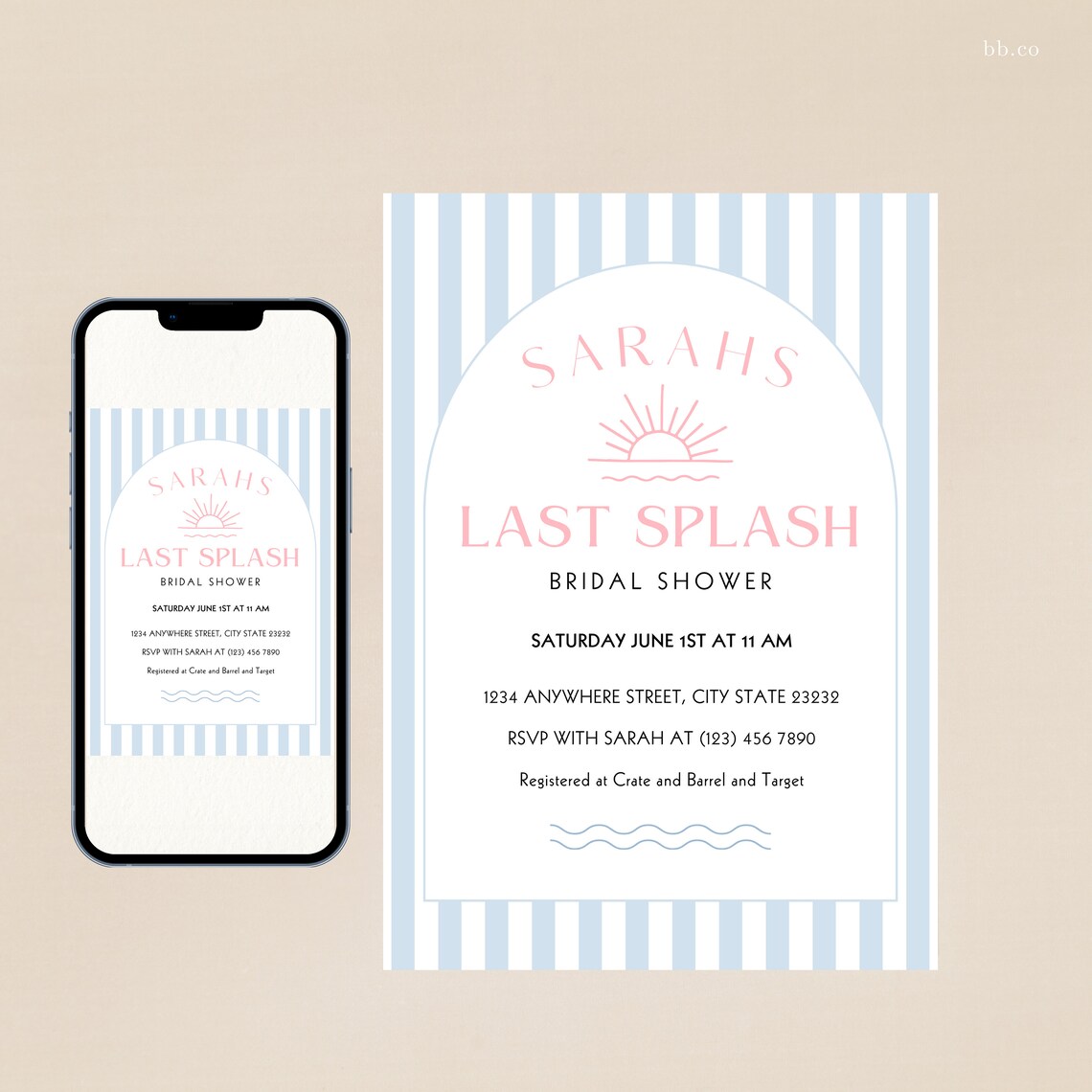 Last Splash Bridal Shower Invitation Template, Pink Last Splash Bridal ...