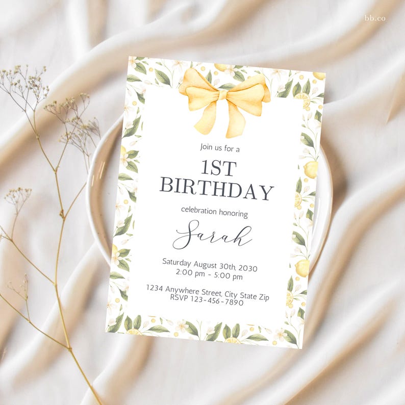 Lemon First Birthday Invitation, Lemon 1st Birthday, Lemonade Birthday ...