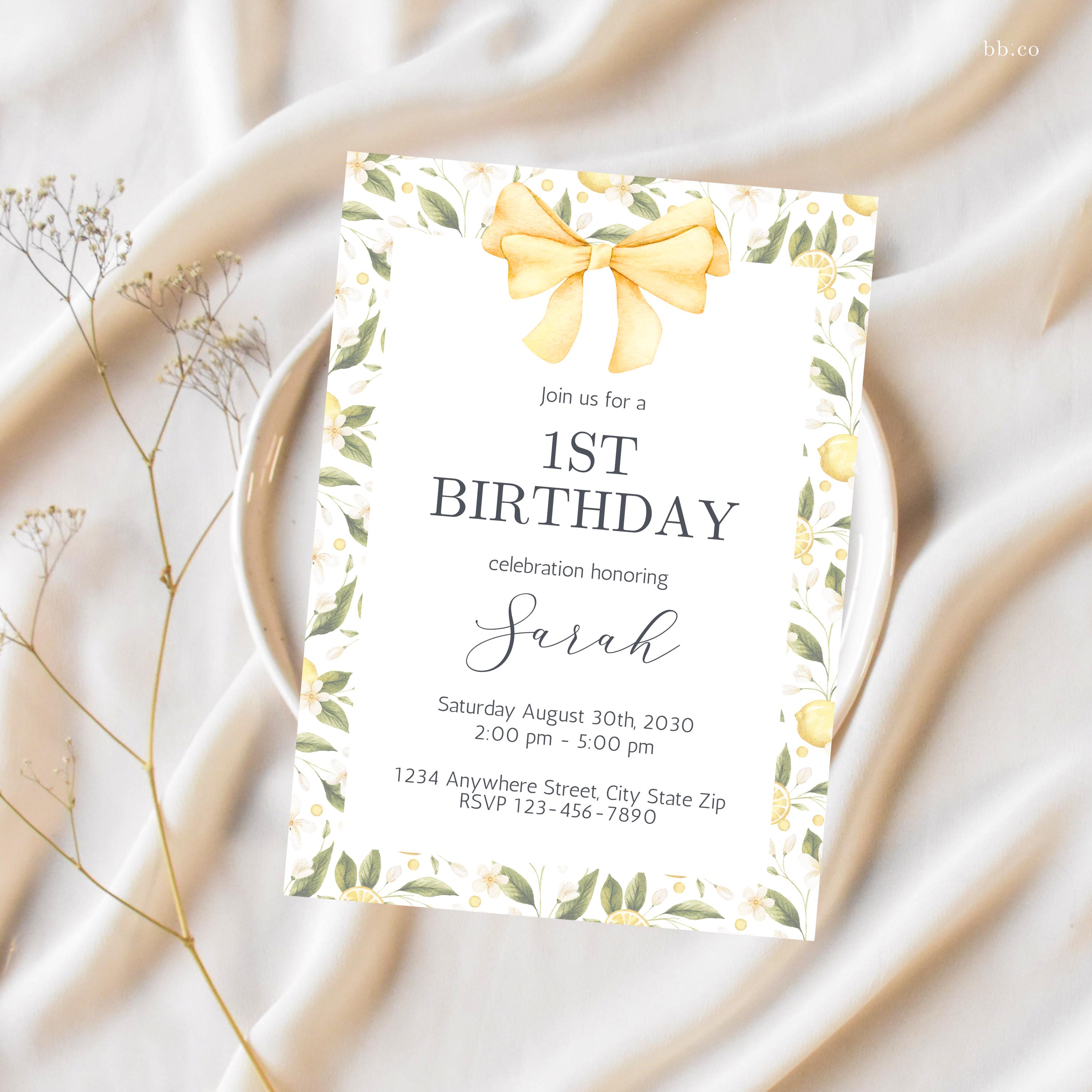Lemon First Birthday Invitation, Lemon 1st Birthday, Lemonade Birthday ...