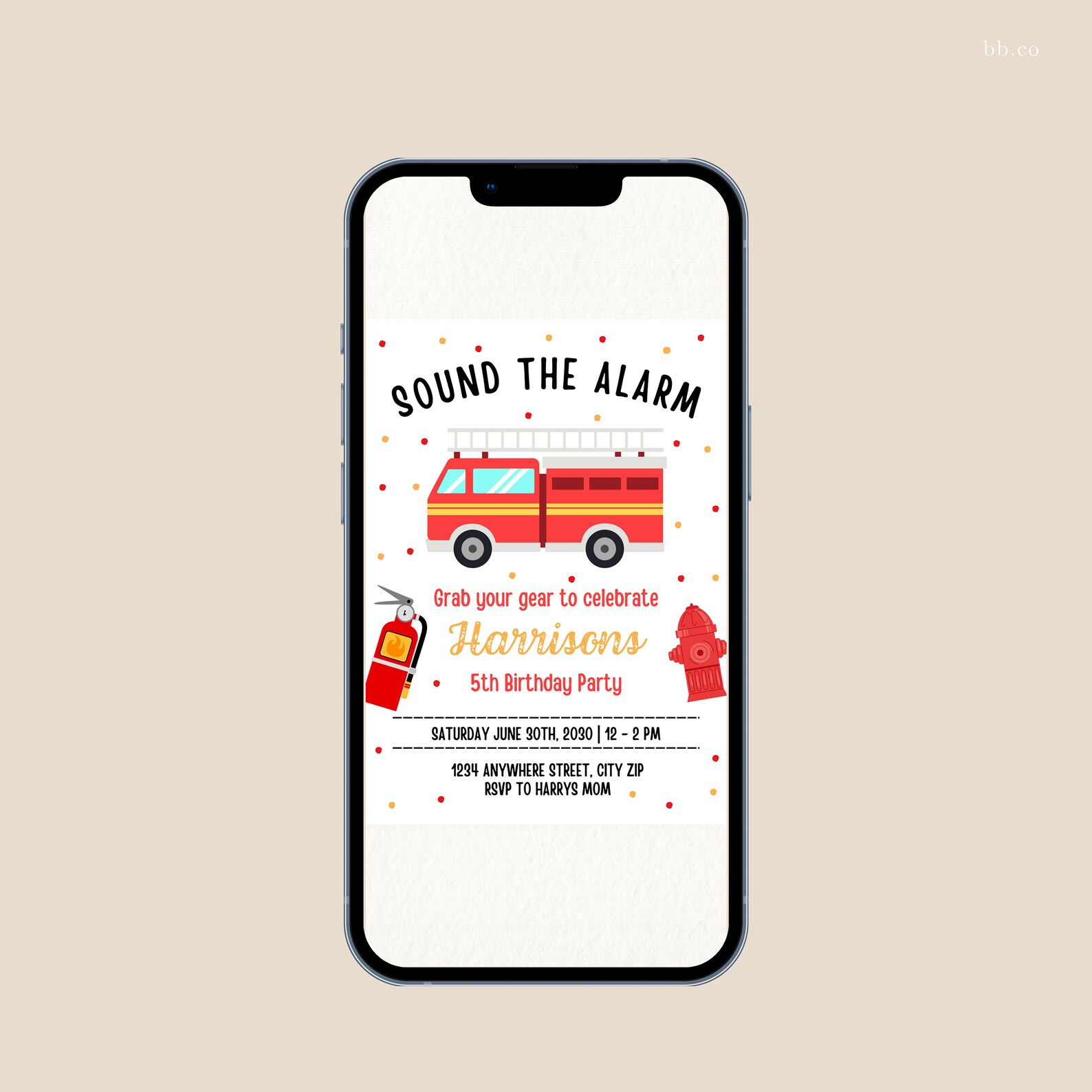 Sound the Alarm Kids Birthday Invitation, EDITABLE Canva Template, Fire ...
