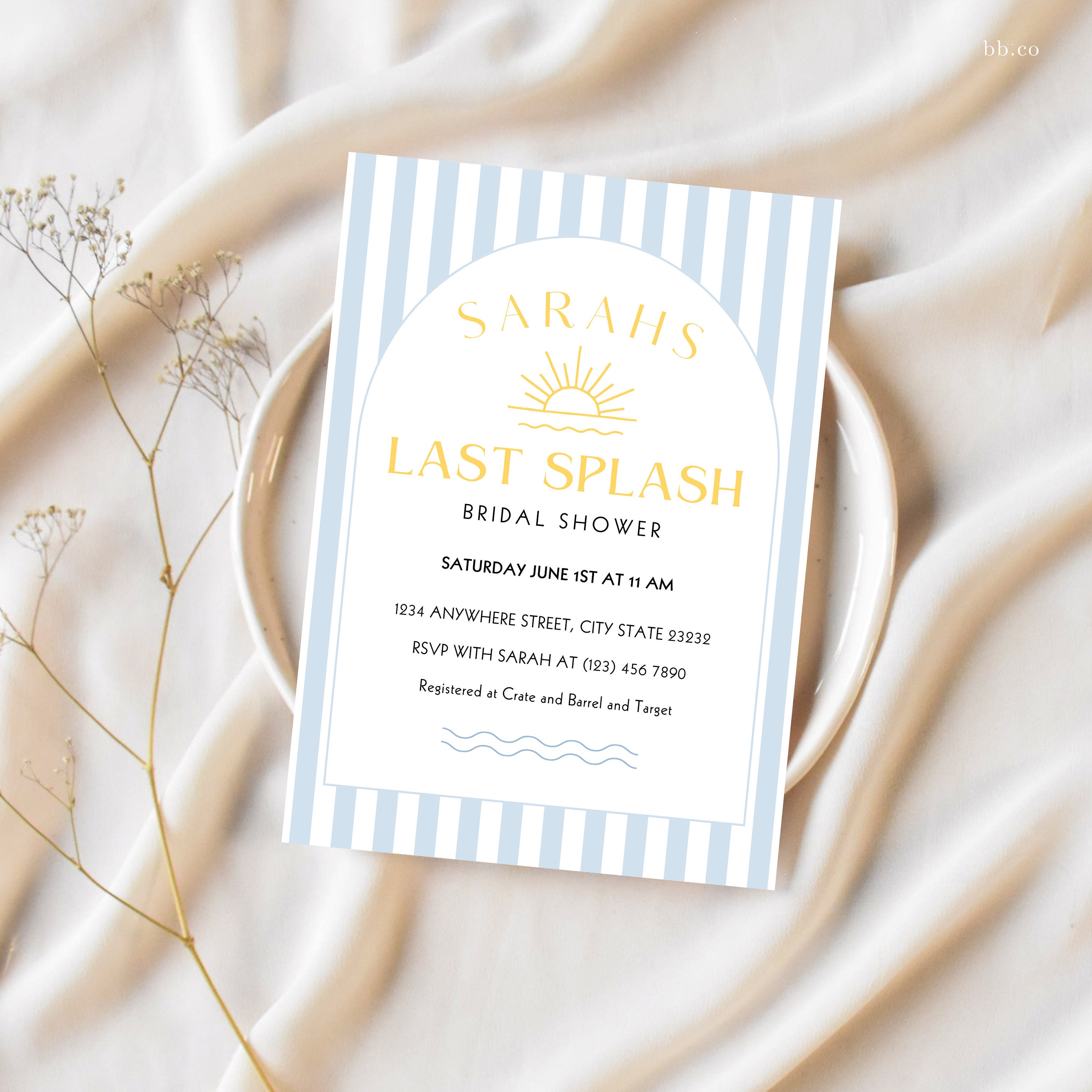 Last Splash Bridal Shower Invitation Template, Yellow Last Splash ...