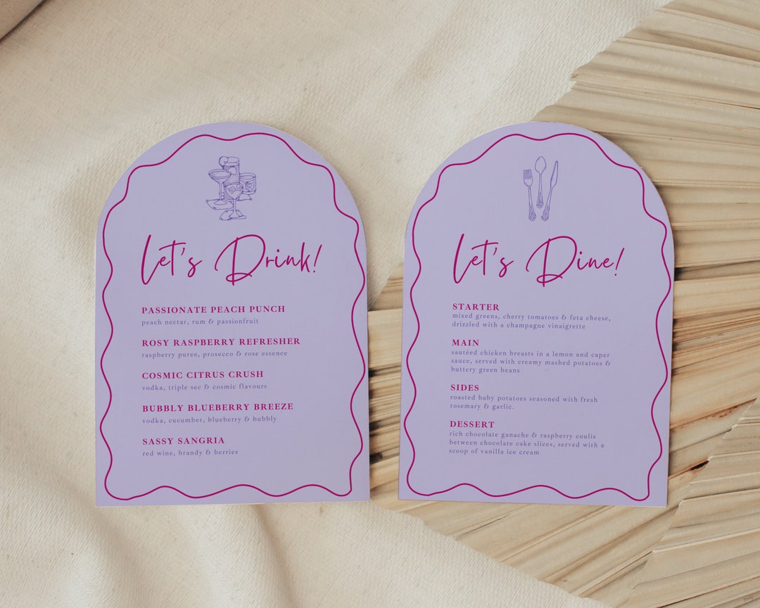 Menu Arch, Cocktails, Drinks, Hen's Party, Instant Download, Editable ...