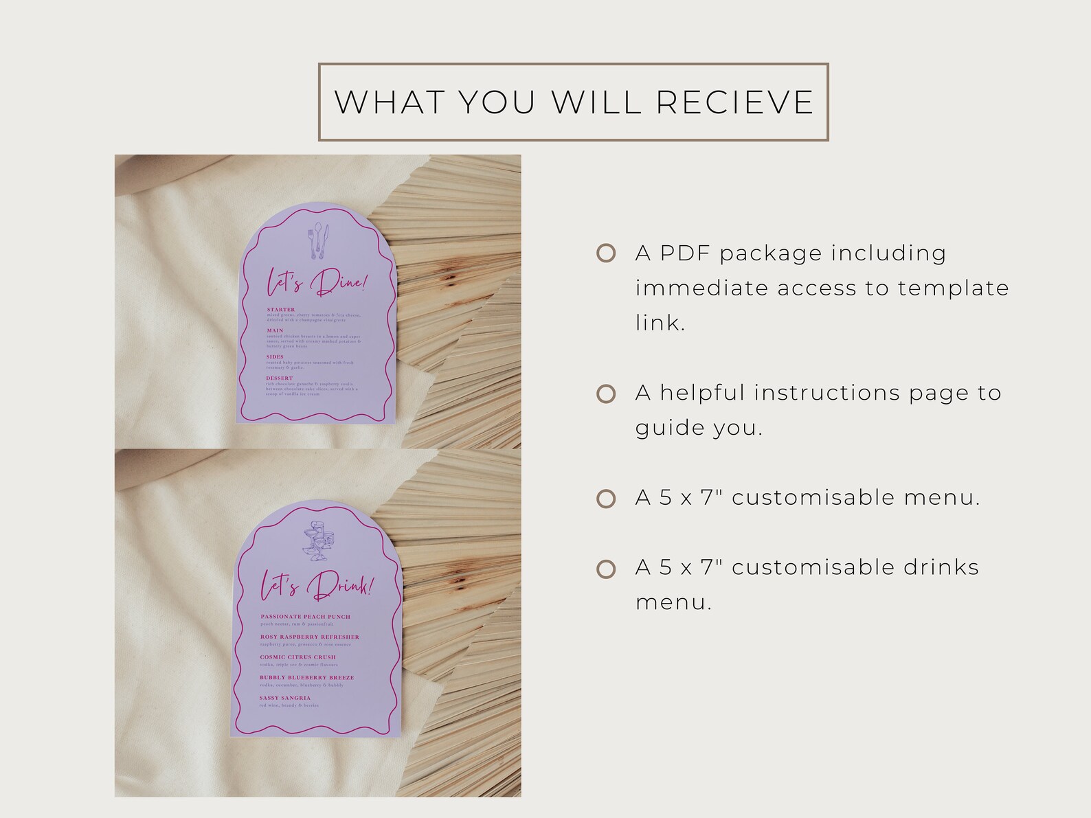 Menu Arch, Cocktails, Drinks, Hen's Party, Instant Download, Editable ...