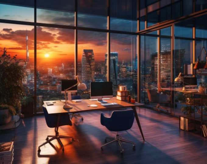 Modern Office Sunset Zoom Virtual Backgrounds Backdrop Office Background Microsoft Teams ...