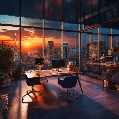 Modern Office Sunset Zoom Virtual Backgrounds Backdrop Office ...