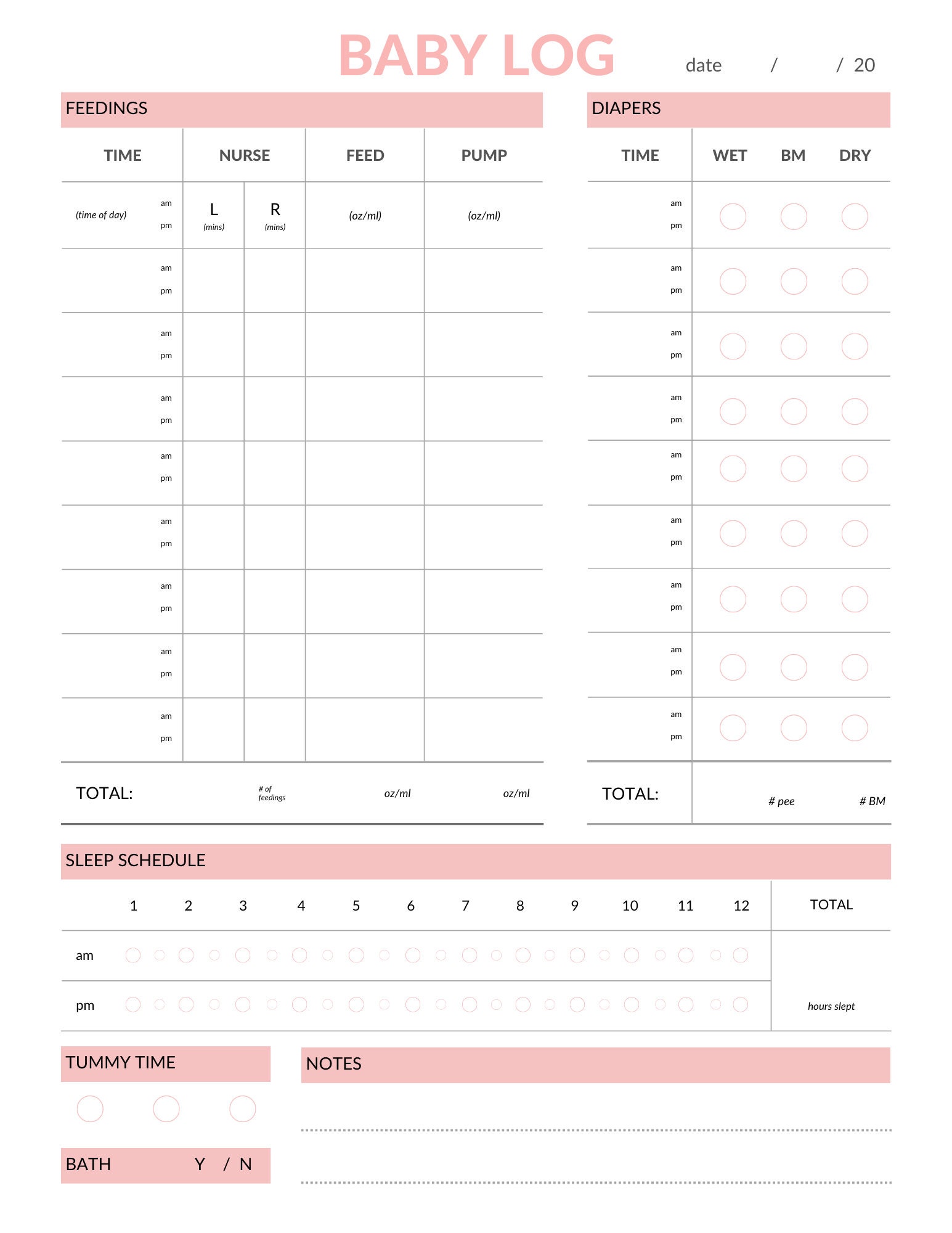 Printable Template - Daily Baby Log | Daily Newborn Tracker | Baby Care ...