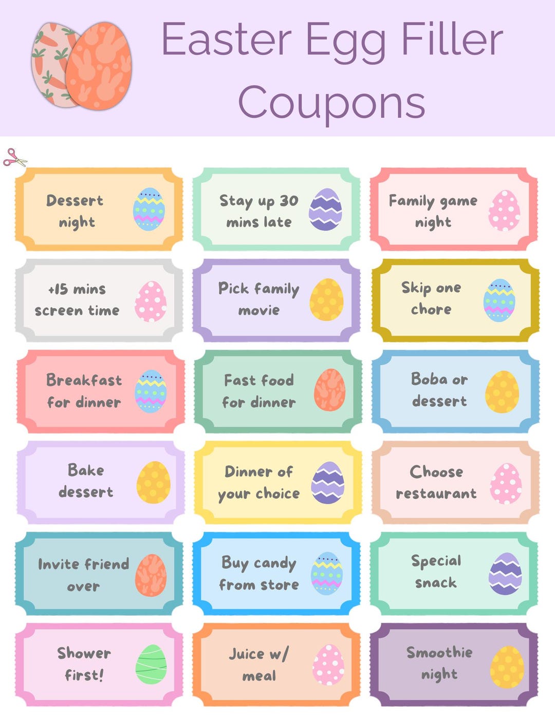 Printable Easter Egg Filler Coupons for Kids - Etsy