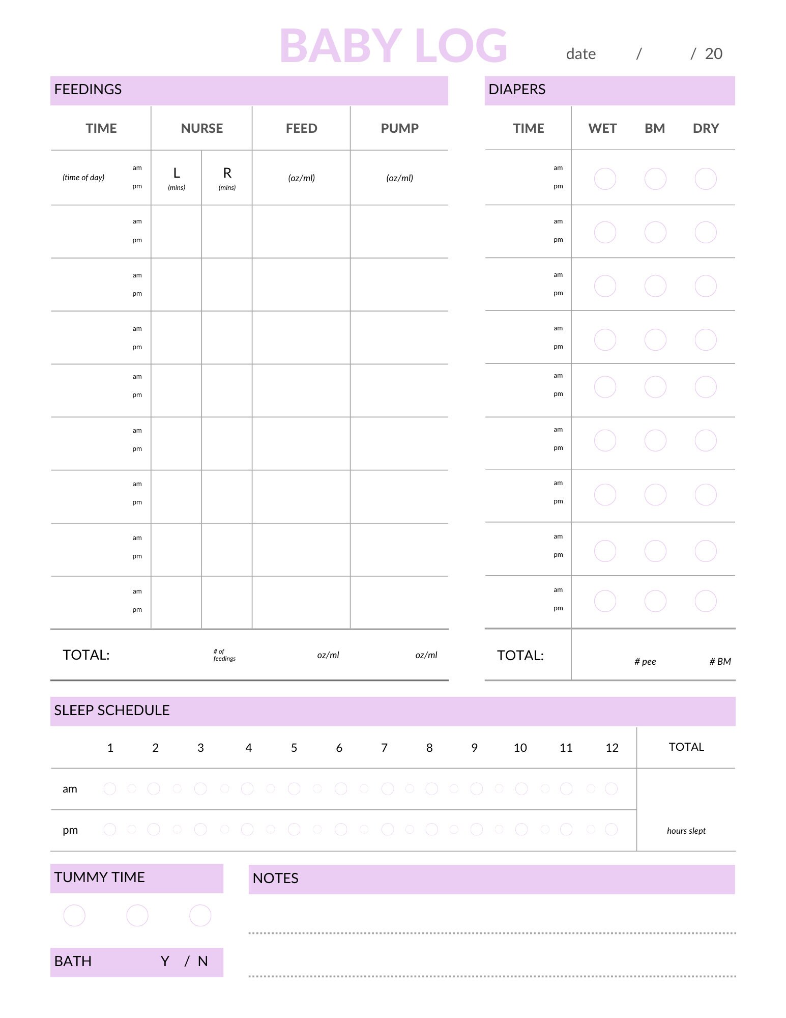 Printable Template - Daily Baby Log | Daily Newborn Tracker | Baby Care ...