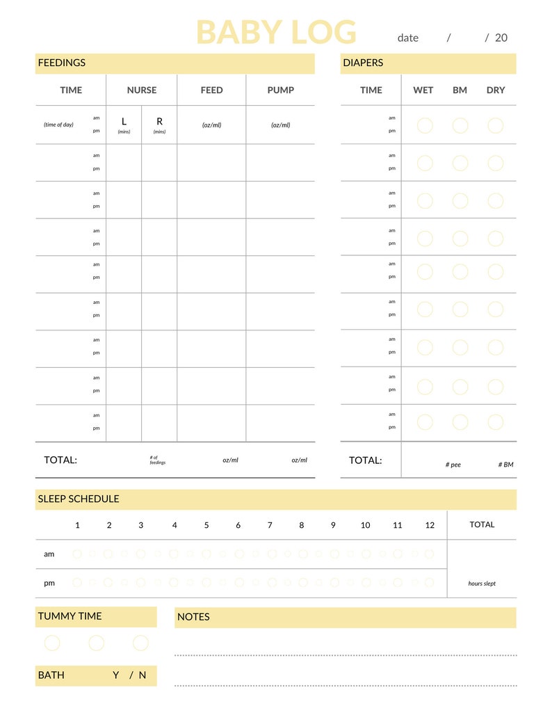 Printable Template - Daily Baby Log | Daily Newborn Tracker | Baby Care ...