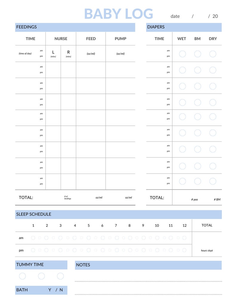 Printable Template - Daily Baby Log | Daily Newborn Tracker | Baby Care ...