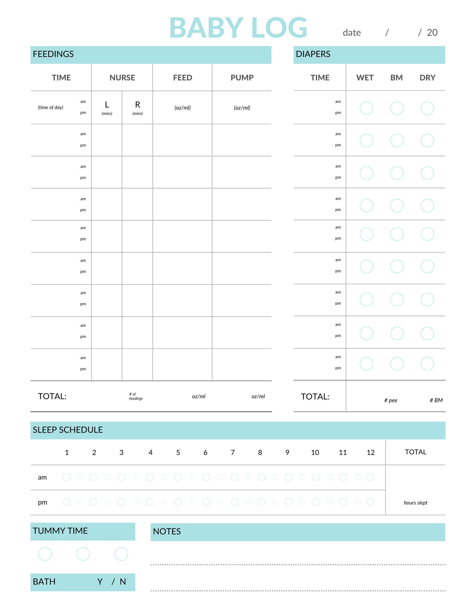 Printable Template - Daily Baby Log | Daily Newborn Tracker | Baby Care ...