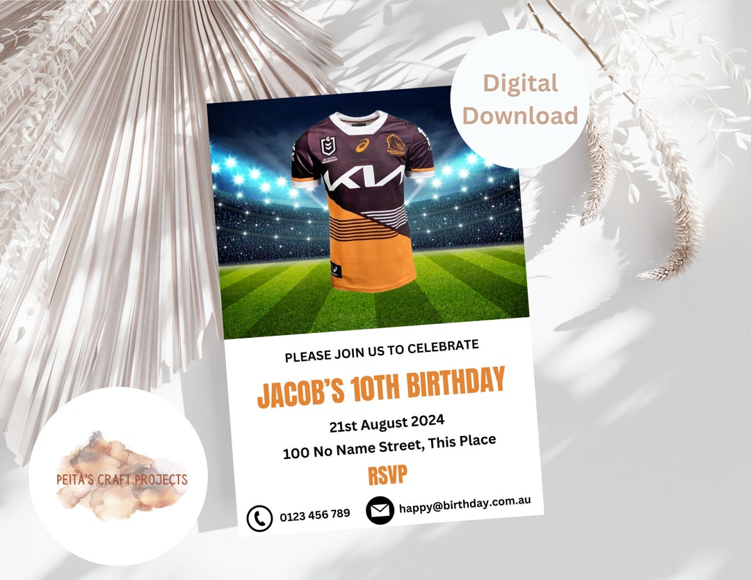 Brisbane Broncos Party Invite NRL Party Theme Rugby League - Etsy