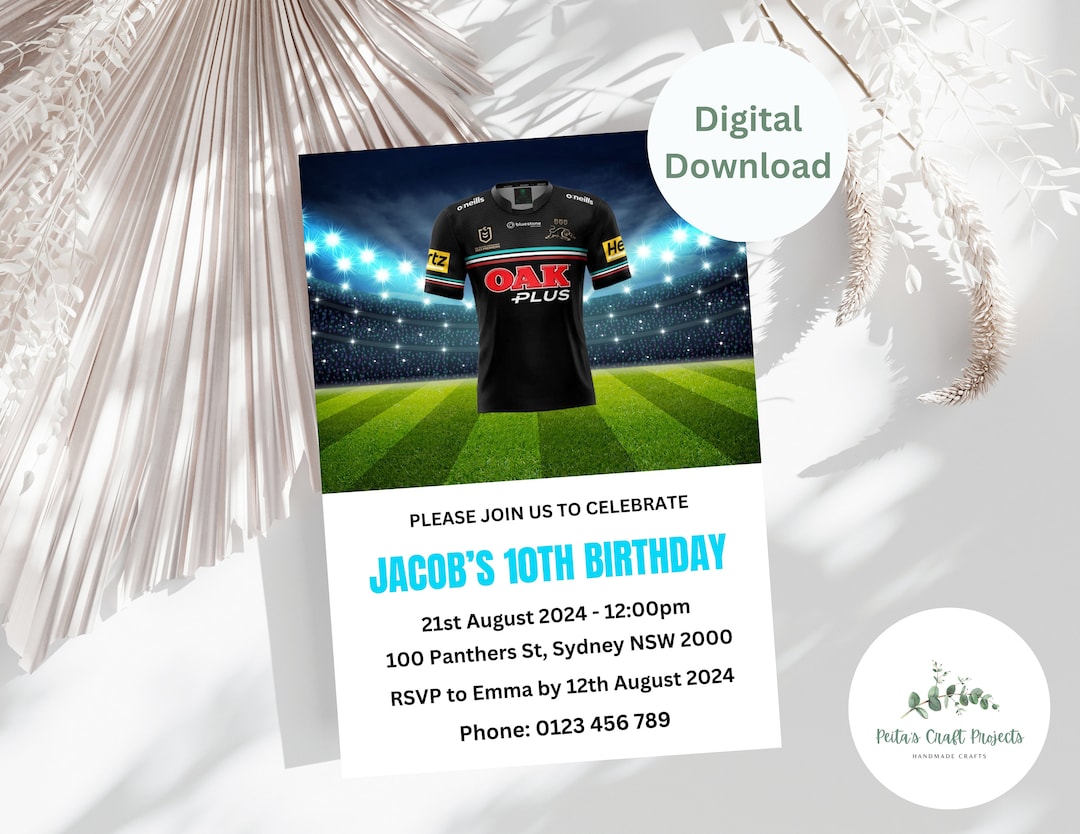 Penrith Panthers Party Invite NRL Party Theme Rugby League NRL Birthday ...