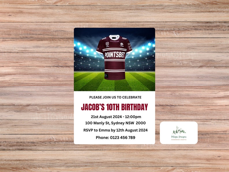 Manly Sea Eagles Birthday Invitation: NRL Party Theme (digital Download ...