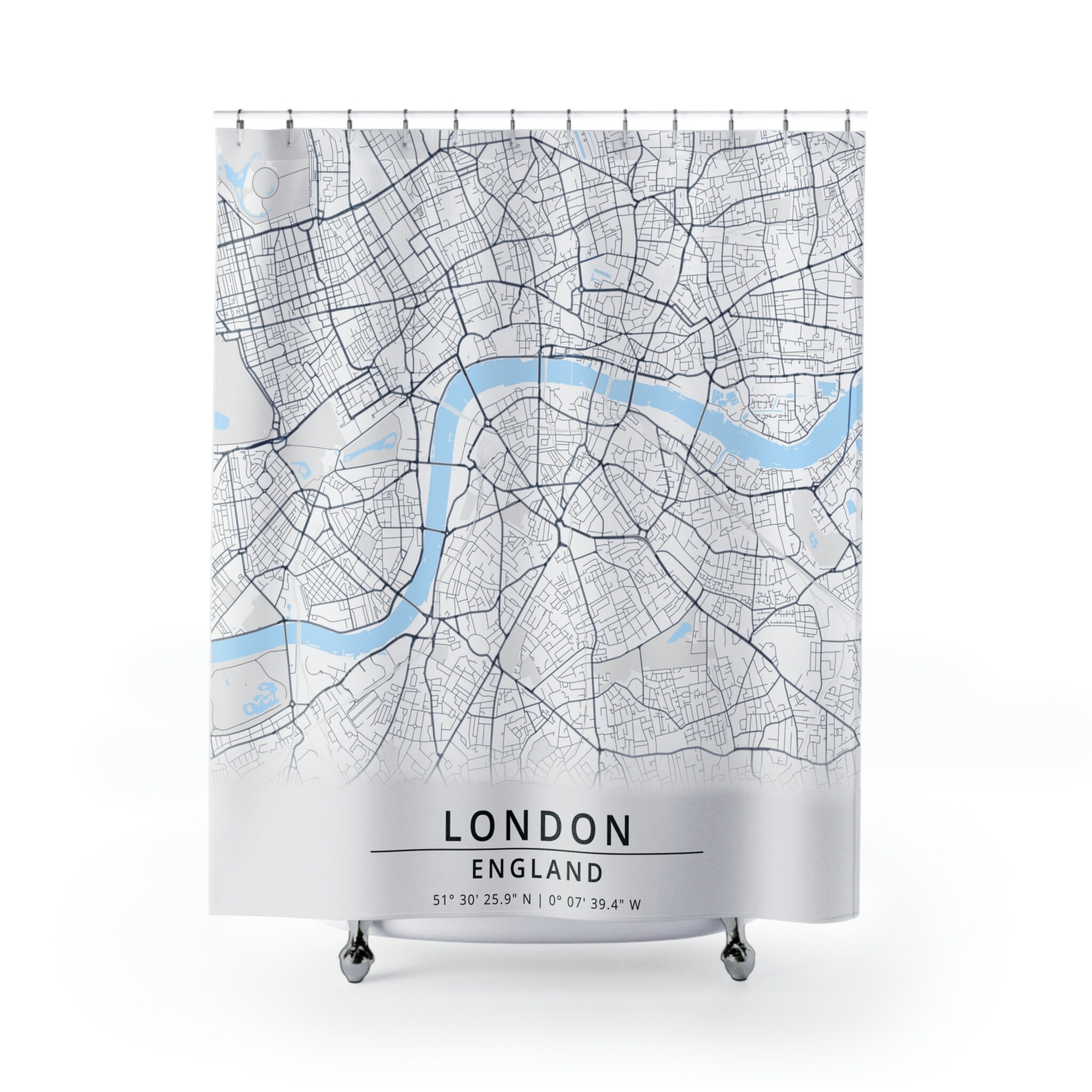 London Map Shower Curtain, City Map Shower Curtains, Street Map Shower ...