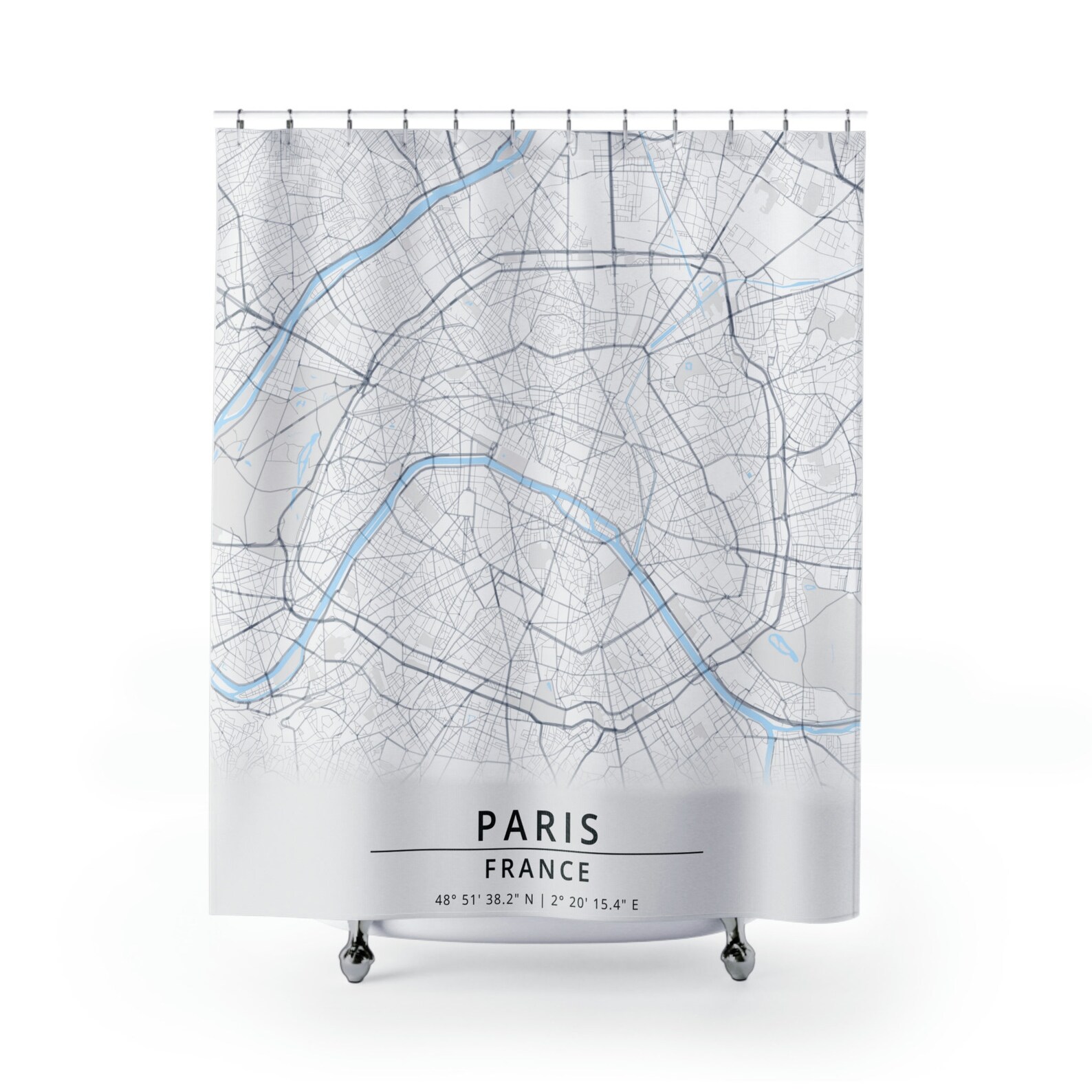 Paris Map Shower Curtain, City Map Shower Curtains, Street Map Shower ...