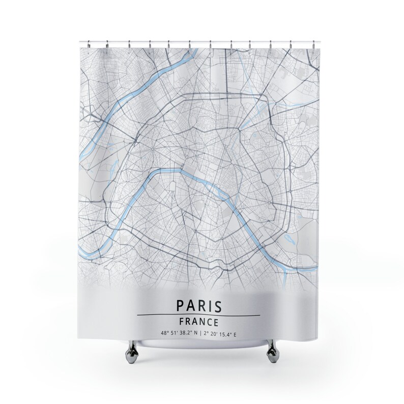 Paris Map Shower Curtain, City Map Shower Curtains, Street Map Shower ...