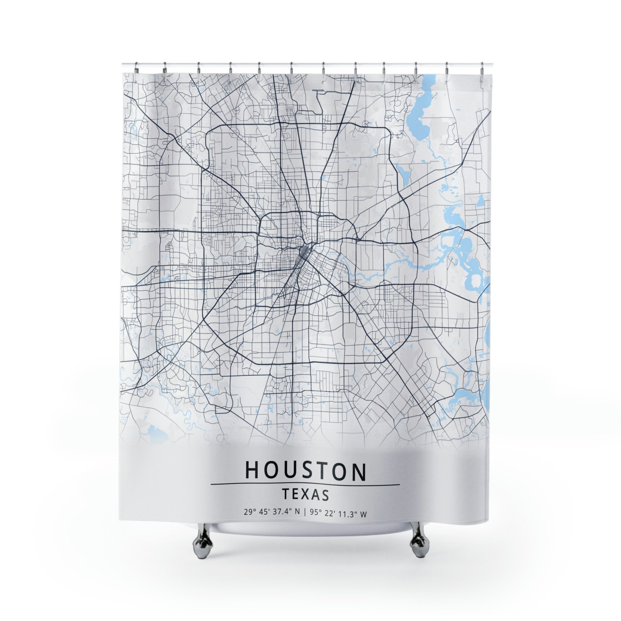 Houston Map Shower Curtain, City Map Shower Curtains, Street Map Shower ...