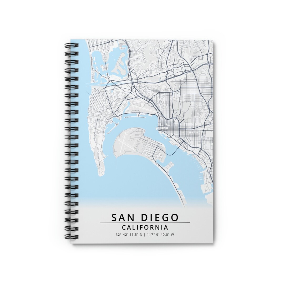 San Diego Map Spiral Notebook Ruled Line Notebook, Spiral Map Notebook ...