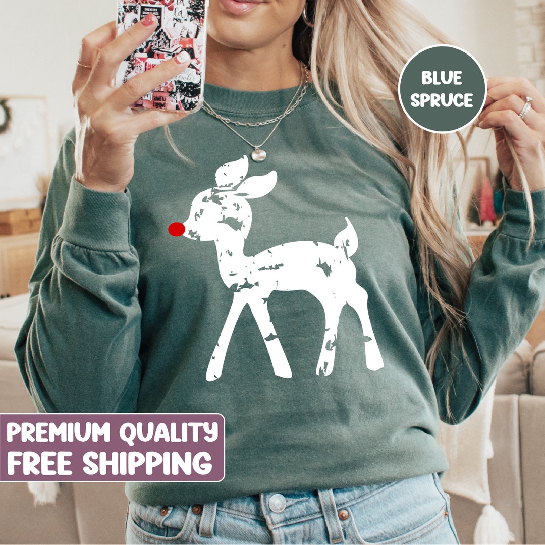 Retro Rudolf the Reindeer Long Sleeve Shirt, Cute Christmas Shirt ...
