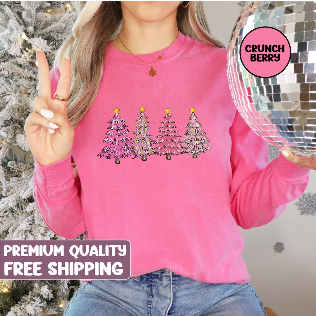 Pink Tree Christmas Apparel, Christmas Long Sleeve Shirt, Christmas ...