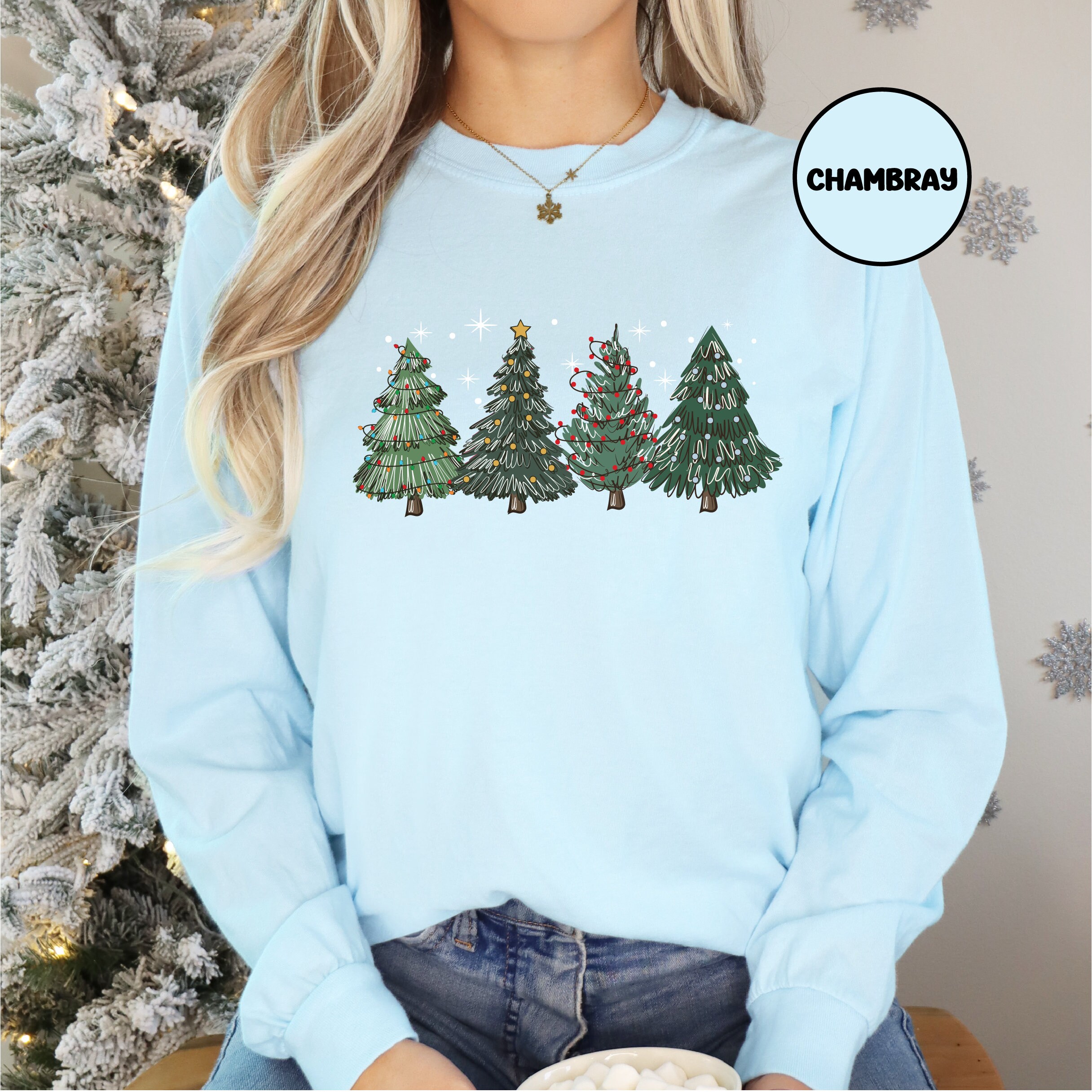 Green Christmas Trees Shirt, Long Sleeve Shirt, Christmas Holiday ...