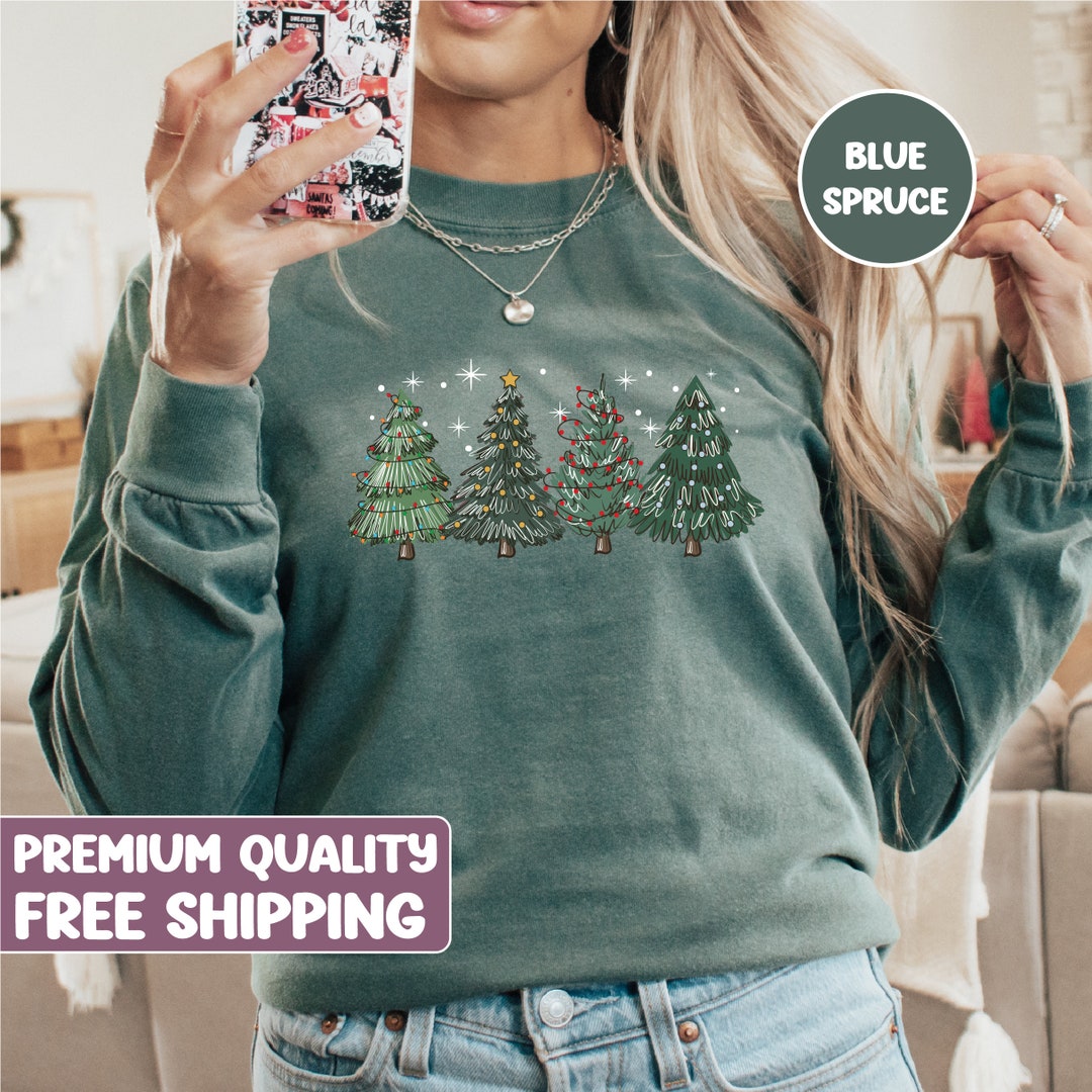 Green Christmas Trees Shirt, Long Sleeve Shirt, Christmas Holiday ...