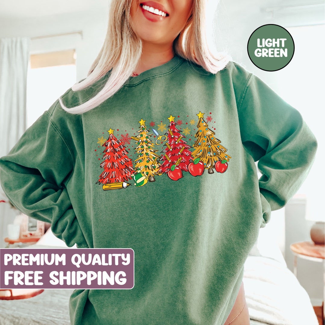 Teacher Christmas Tree Sweatshirt, Holiday Teacher Sweater, Comfort ...