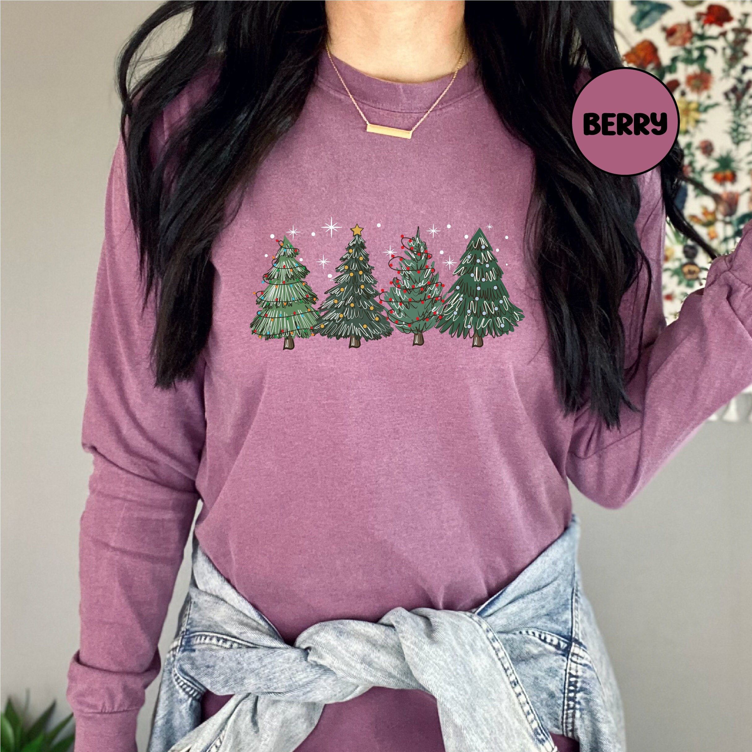 Green Christmas Trees Shirt, Long Sleeve Shirt, Christmas Holiday ...