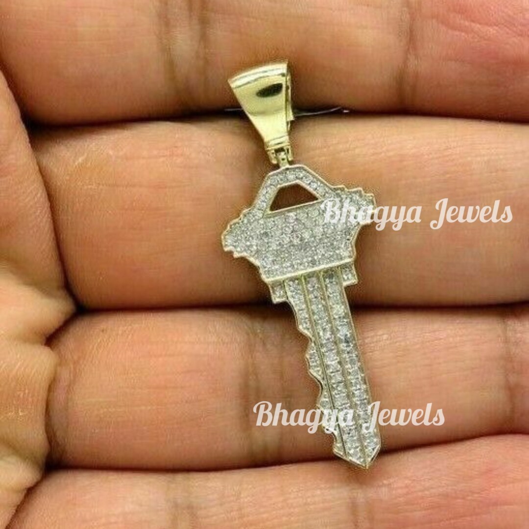 Iced Out Key Pendant, VVS Moissanite, Sterling Silver - Etsy