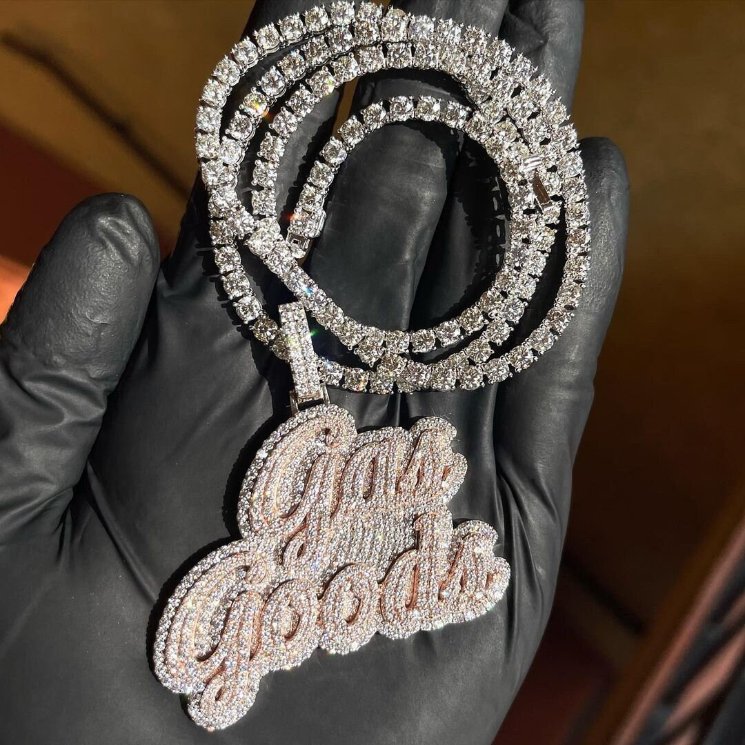 Custom Name Iced Out Pendant , Mens Hip Hop Rapper Jewelry, 925 Silver ...