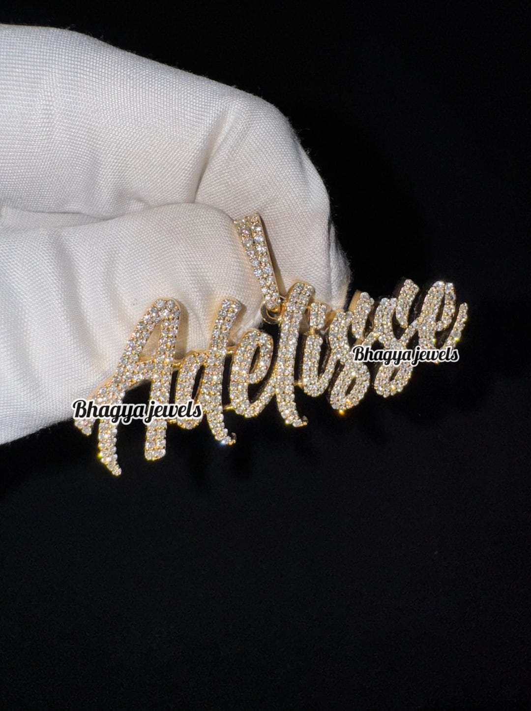 14K Solid Gold Diamond Name Necklace , Gold Name Necklace ...