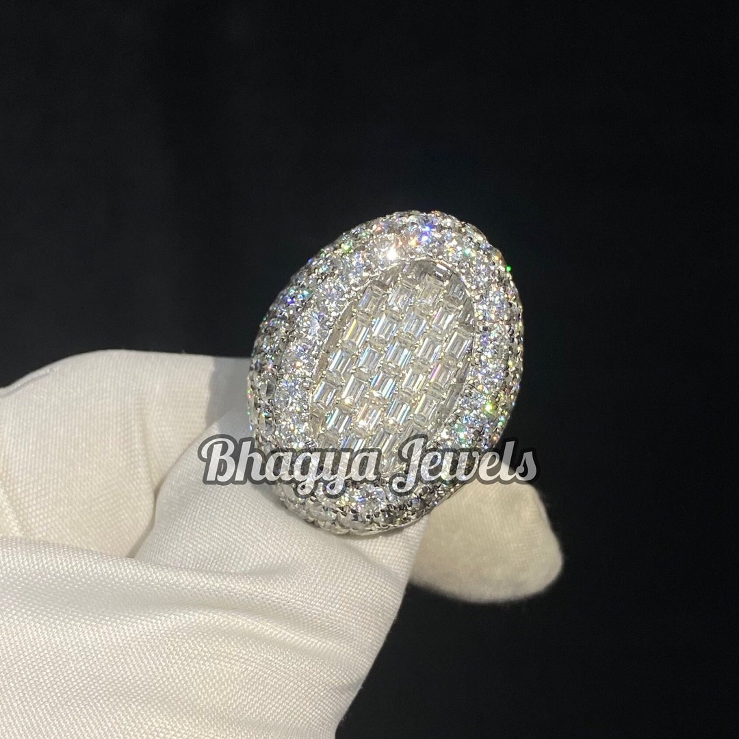 Premium Ice Out VVS Moissanite Diamond Ring, 925silver Championship Ring, Rapper Hip Hop ...