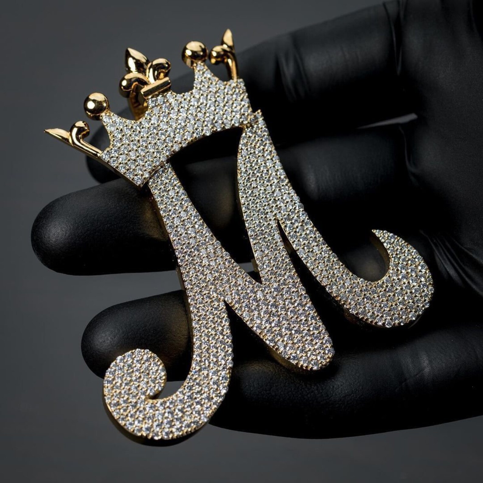 Fully Iced Out Charm Letter M Pendant VVS1 Moissanite Diamond Hip Hop ...