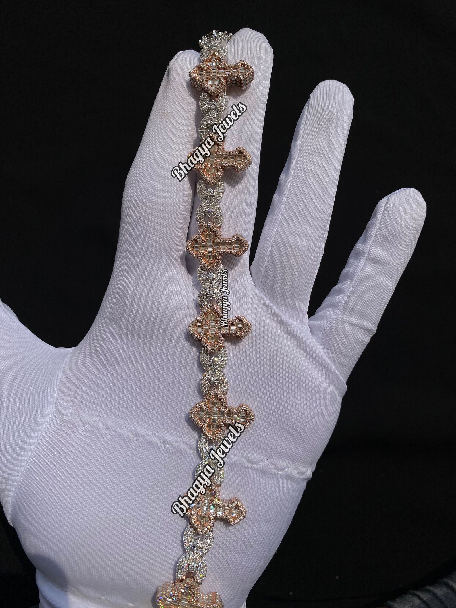 Fully Iced Out CROSS Bracelet, VVS Moissanite Diamond Bracelet, 925 ...