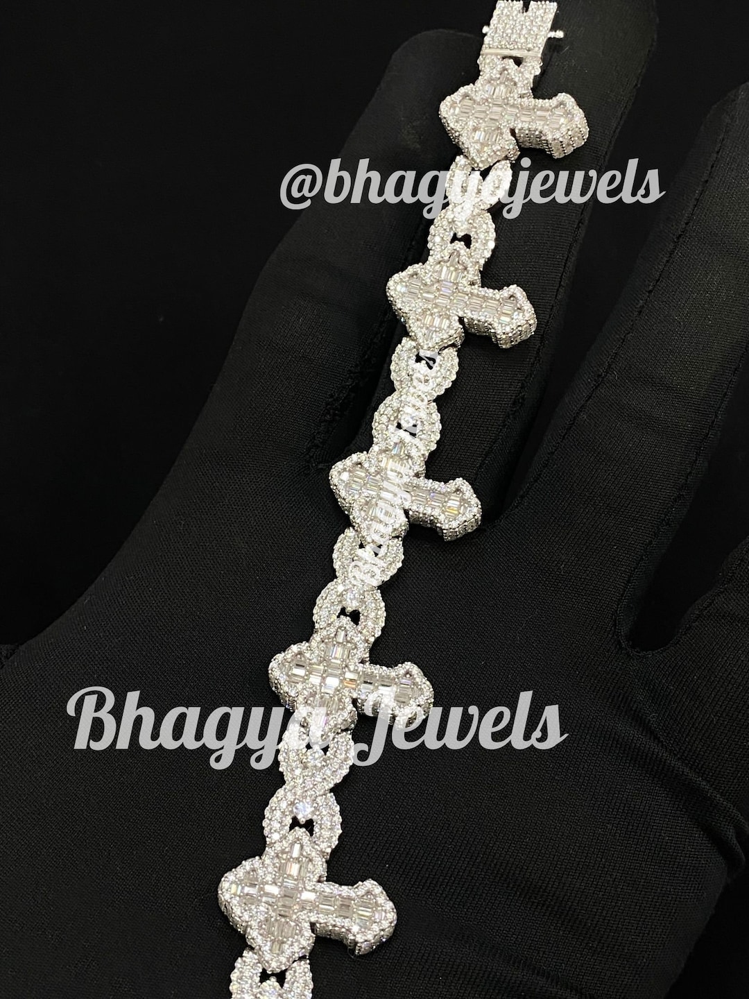 Premium Fully Iced Out 13.00 CT CROSS Moissanite Bracelet 925 Sterling ...